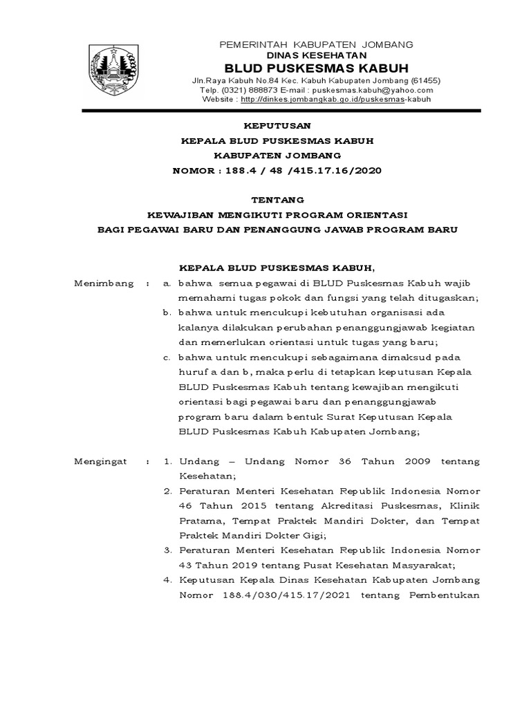 SK ORIENTASI PEGAWAI BARU | PDF