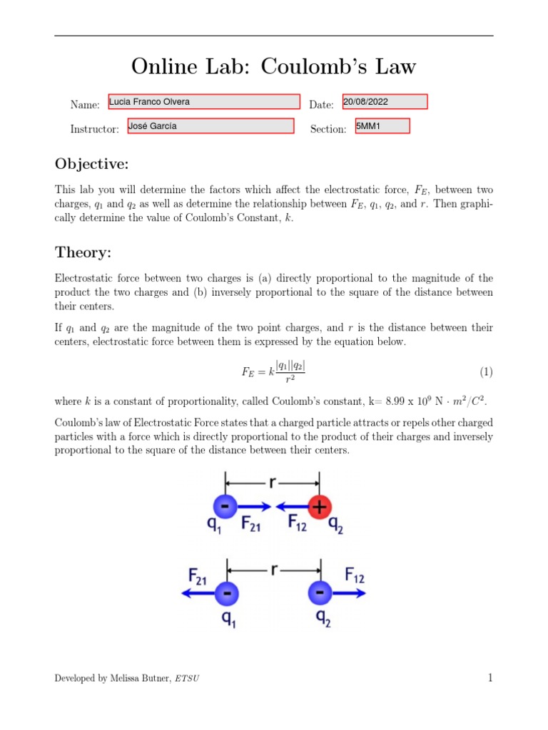 Coulombs Law Online Lab | PDF