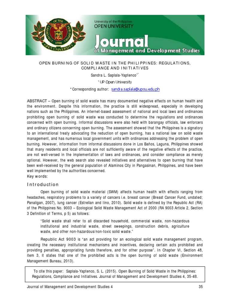 Philippines Open Waste Burning Laws | PDF | Waste Management | Greenhouse Gas