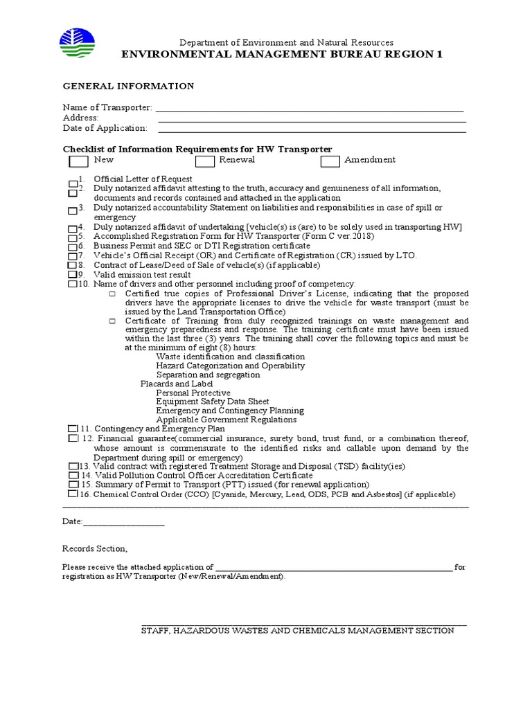 Transporter Checklist | PDF | Safety