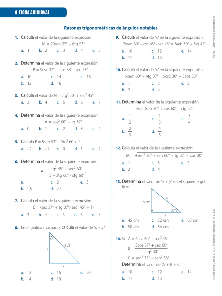 FA - Razones Trigonométricas de Ángulos Notables | PDF