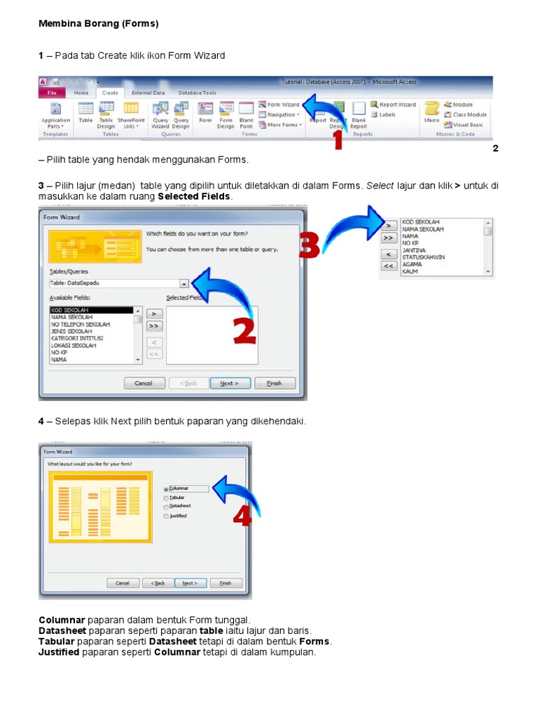 Tutorial Membuat Form Guna Microsoft Access | PDF