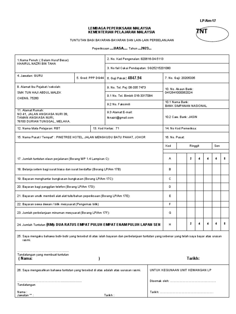 Borang Claim Peserta 2023 Pdf