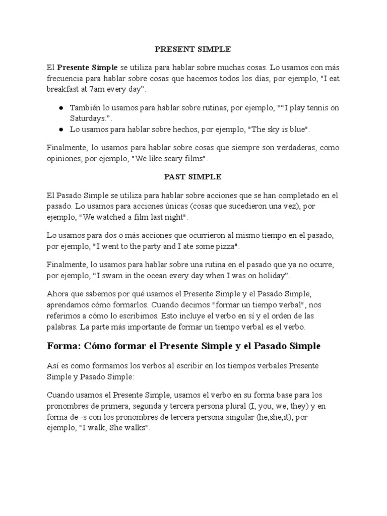 Presente y Pasado Simple en Inglés | PDF | Verbo | Asunto (gramática)