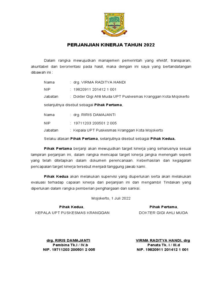 Perjanjian Kinerja Tahun 2022 Pdf