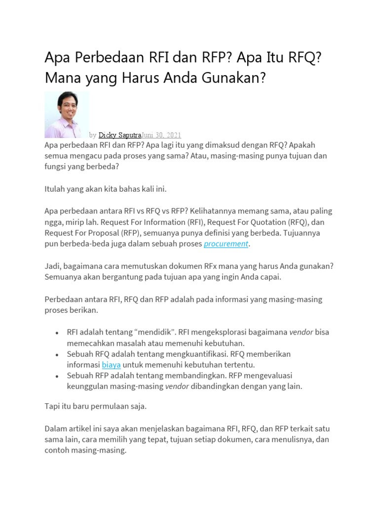 Perbedaan RFI RFQ RFP | PDF
