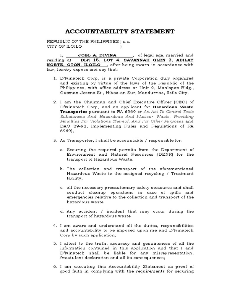 Accountability Statement | PDF | Waste | Pollution