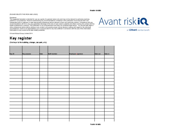 Key Register Template Guide | PDF