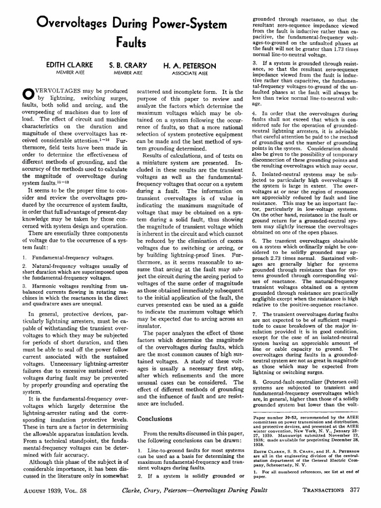 Overvoltage During Power System Fualt Pdf Electrical Impedance Electrical Resistance And