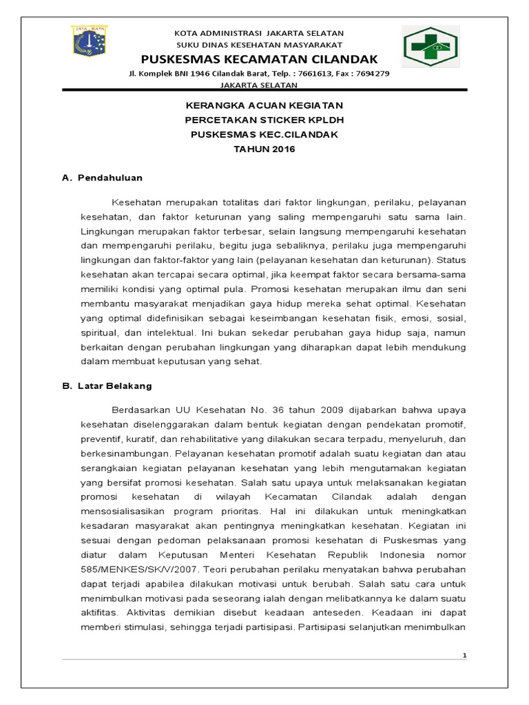 KERANGKA ACUAN KPLDH | PDF