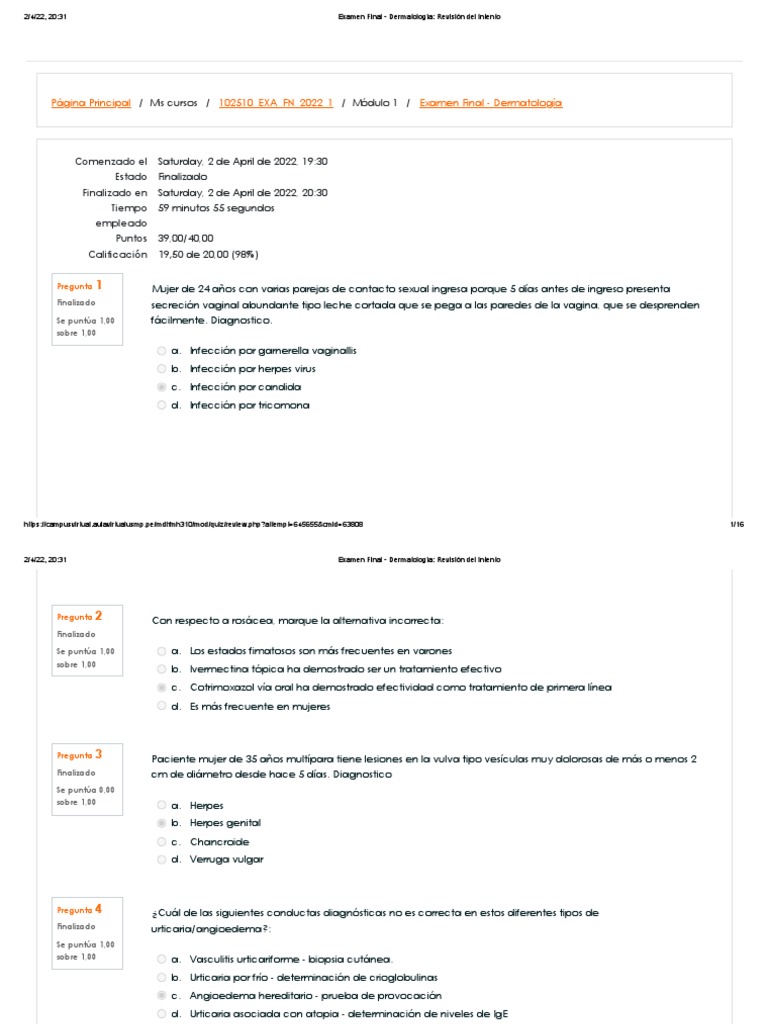 Parcial Dermato 2022-1 | PDF | Psoriasis | Sistema tegumentario