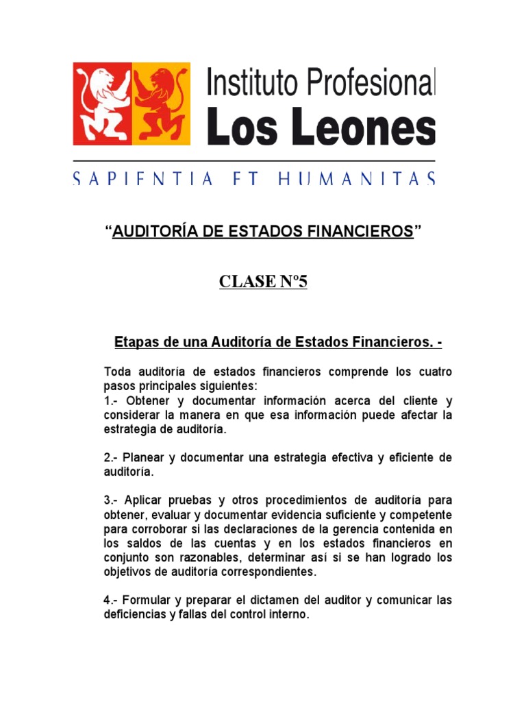 Clase 5 De Auditoría De Estados Financieros Pdf Auditoría Contralor