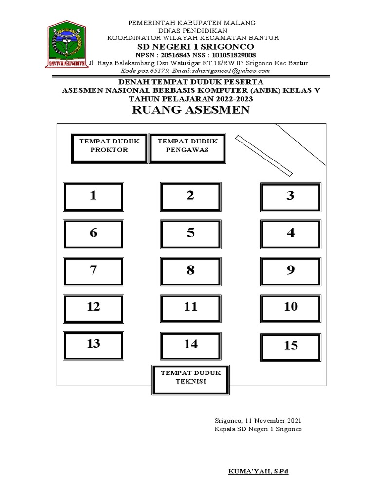 Denah Tempat Duduk Ruang ASESMEN | PDF