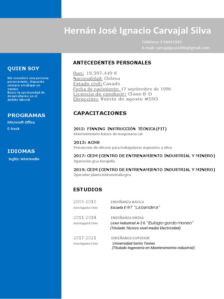 CV Hernan Carvajal - Tecnico Operador O&M | PDF