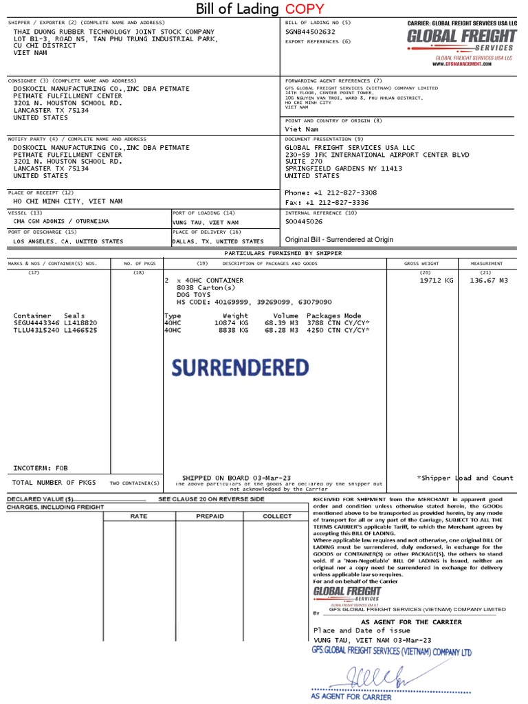 Sur - SGNB44502632 | PDF | Cargo | Bill Of Lading