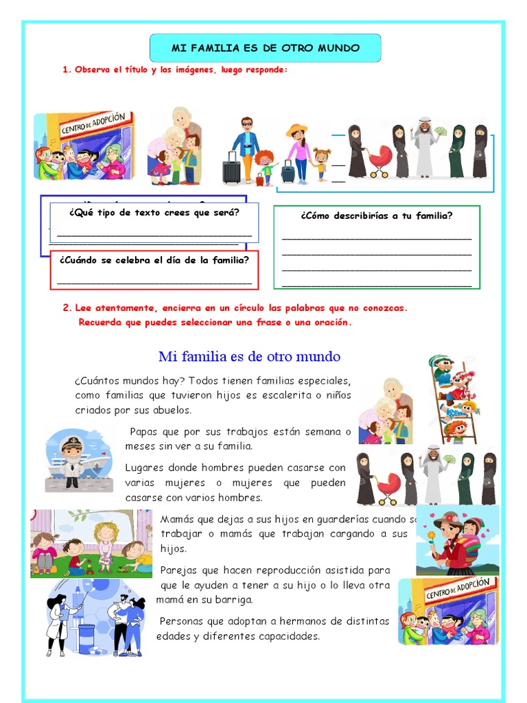 FICHA P.LECTOR LUN 15 MI FAMILIA ES DE OTRO MUNDO | PDF