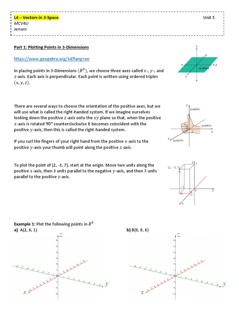 L4s Vectors In 3 Space Pdf Cartesian Coordinate System Euclidean Vector