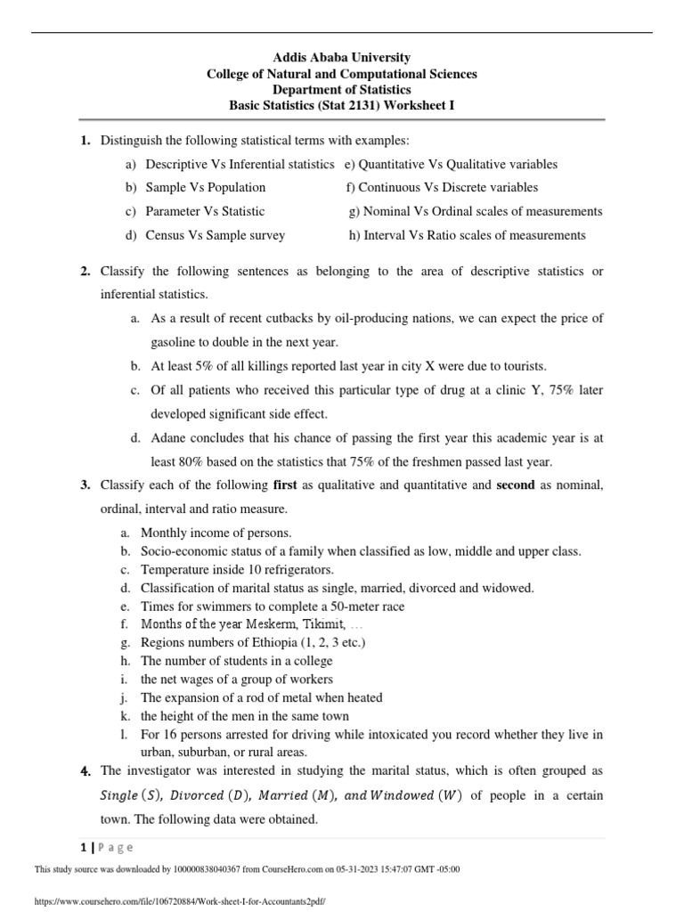 Basic Statistics Worksheet Guide | PDF | Statistics | Mean