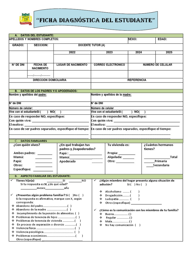 ficha-diagnostica-del-estudiante- 2023 | PDF | Sicología