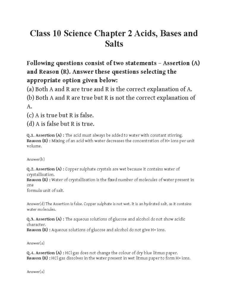Acids, Bases and Salts MCQ | PDF | Acid | Ph