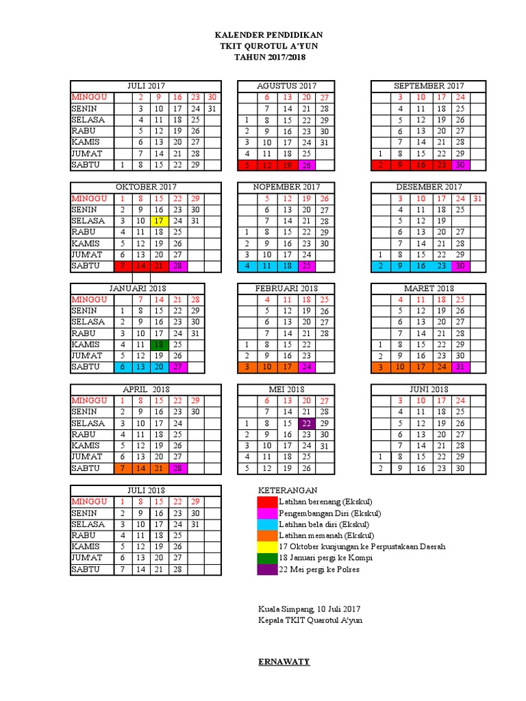 Kalender Pendidikan TK 2019 - 2020 | PDF
