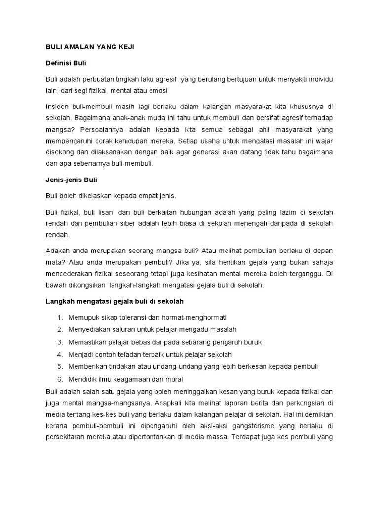 Definisi dan Jenis Buli di Sekolah | PDF