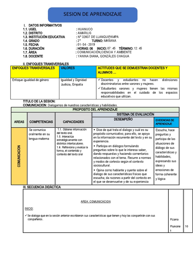 Sesion de Comunicacion, Ciencia y Religion 01-04-19 | PDF | Aprendizaje | Evaluación