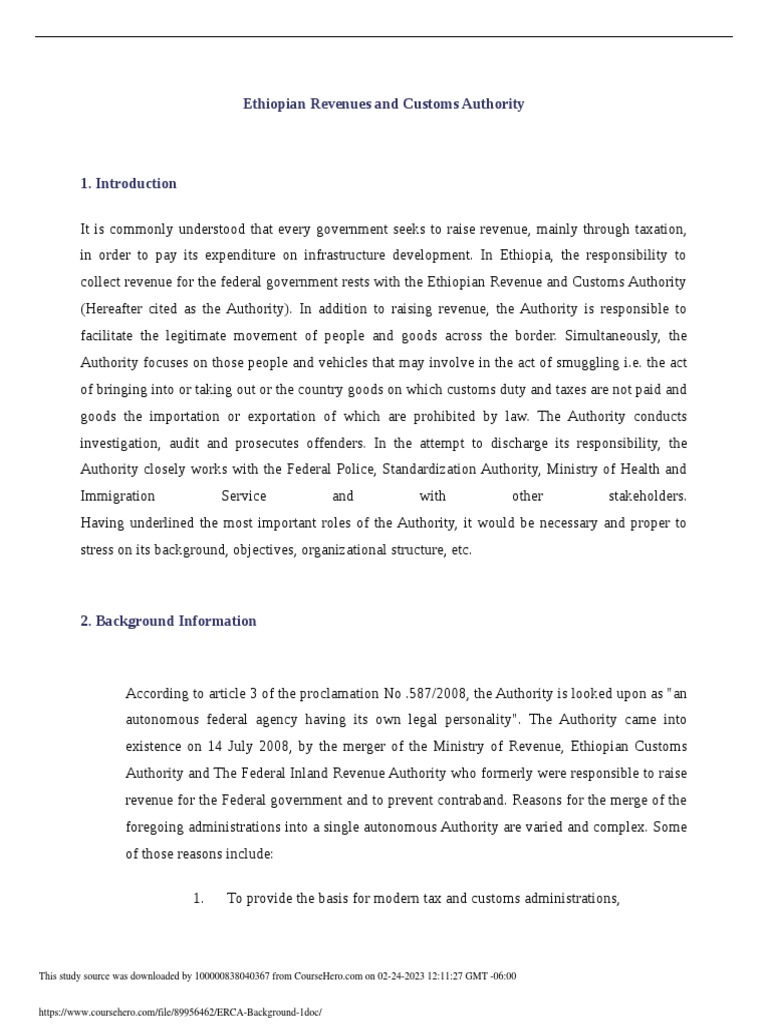 ERCA Background 1 | PDF | Taxes | Customs