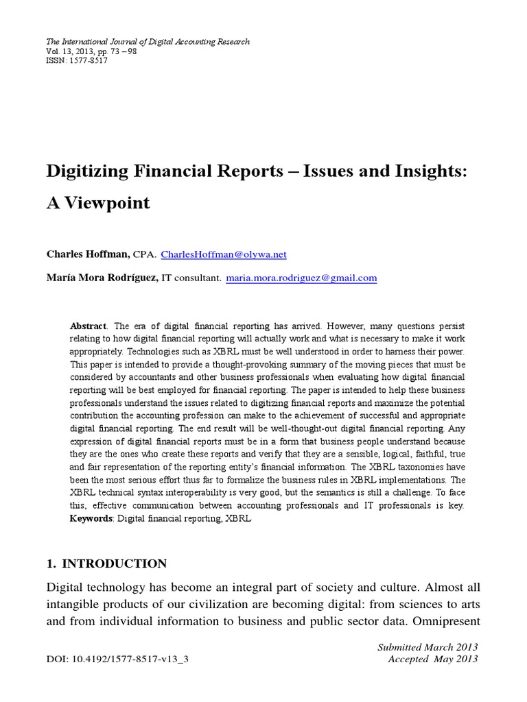 Digitizing Financial Reports - Issues and Insights: A Viewpoint | PDF