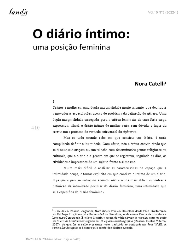 Catelli - 2022 - O Diário Íntimo | PDF | Gênero | Estudos de Gênero