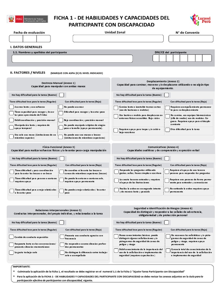 RD 189-2022-LP-De - FICHAS 1 y 2 de Habilidades y Capacidades de PCD | PDF