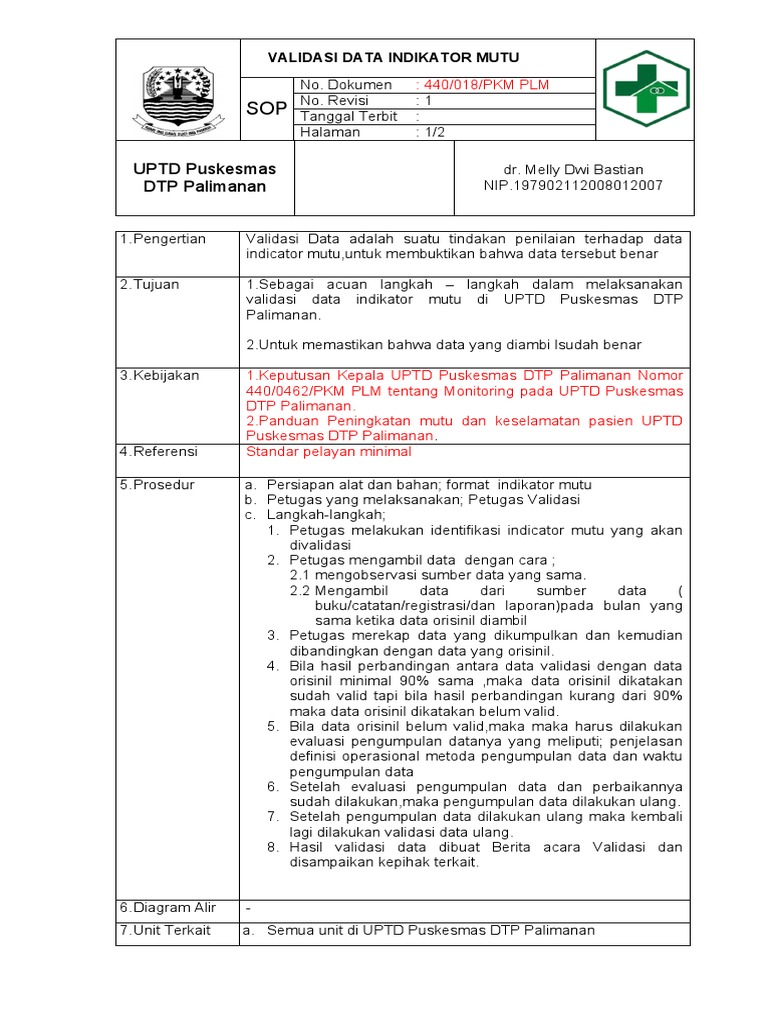 Sop Validasi Data Indikator Mutu | PDF | Bisnis