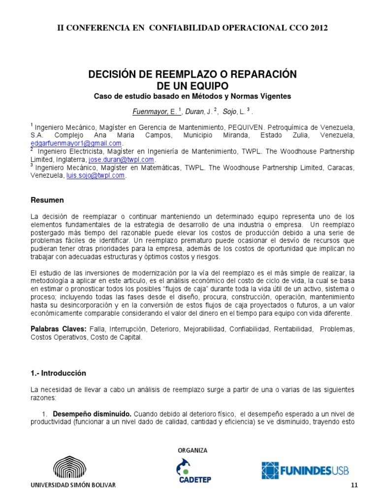 Análisis de Reemplazo de Equipos Industriales | PDF | Negocios