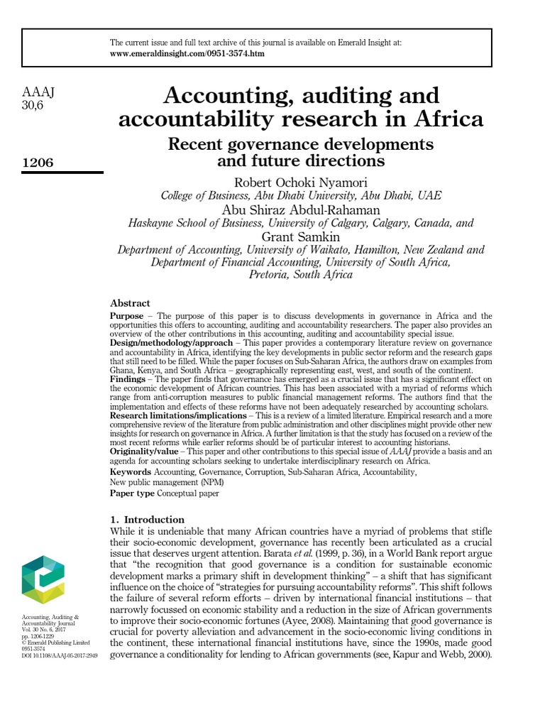 Nyamori, DKK (2017) Accounting, Auditing and Accountability Research in ...