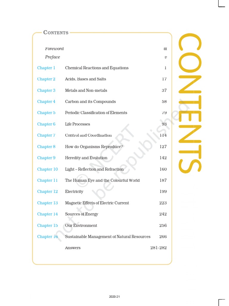 Class 10th Science Conent | PDF