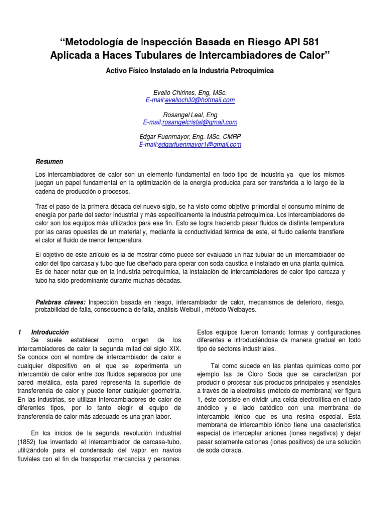 Metodología de Inspección Basada en Riesgo API 581 aplicada a Haces ...