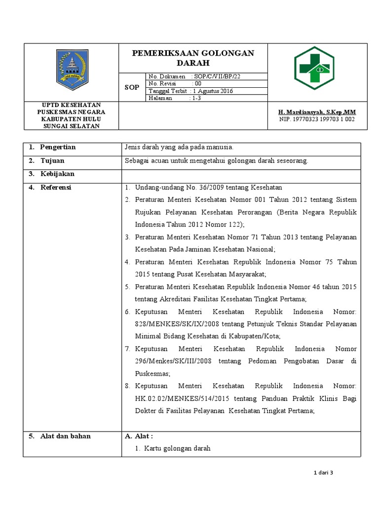 07 Sop Pemeriksaan Golongan Darah Pdf