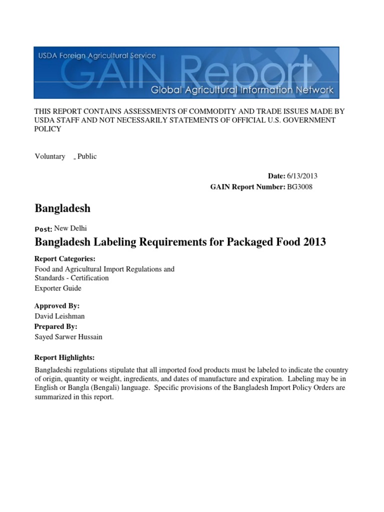 Bangladesh Labeling Requirements For Packaged Food 2013 | PDF | World ...