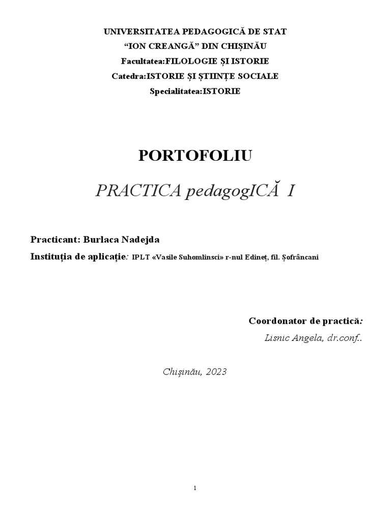 Portofoliu - Practica I FF 2022-2023 | PDF