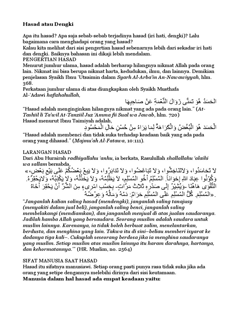 Hasad Atau Dengki | PDF