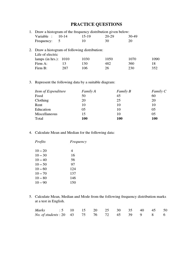 PRACTICE QUESTIONS STATISTICS | PDF