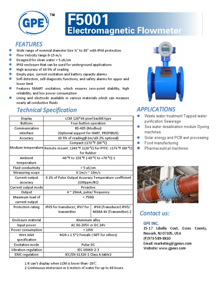 F5001 Magnetic Meter Datasheet | Download Free PDF | Water | Physical Sciences