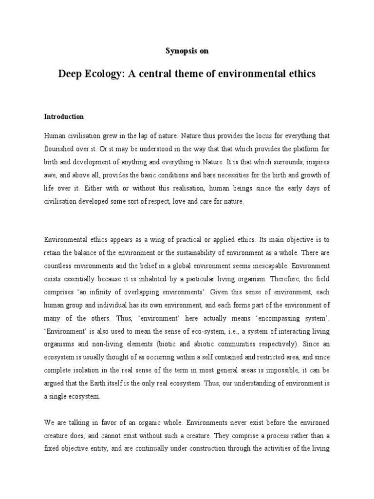 Deep Ecology in Environmental Ethics | PDF | Environmental Ethics ...