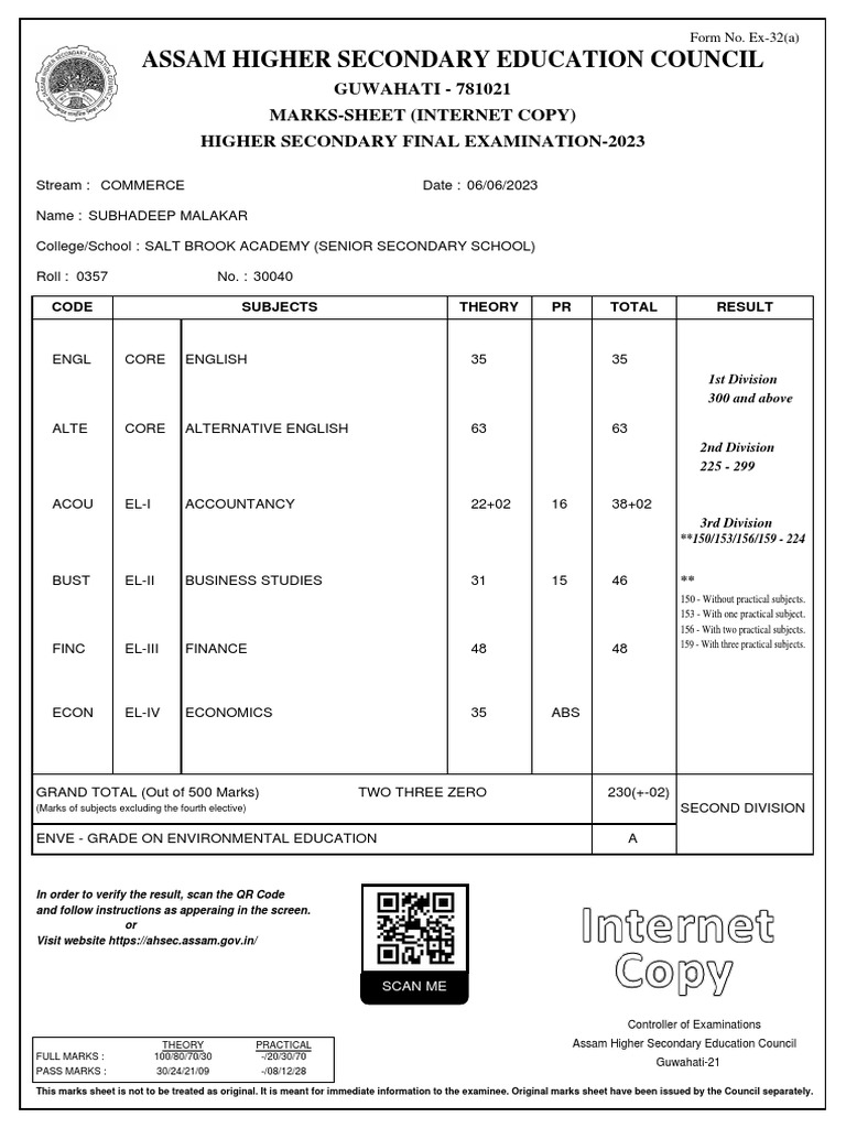 Assam Higher Secondary Education Council | PDF