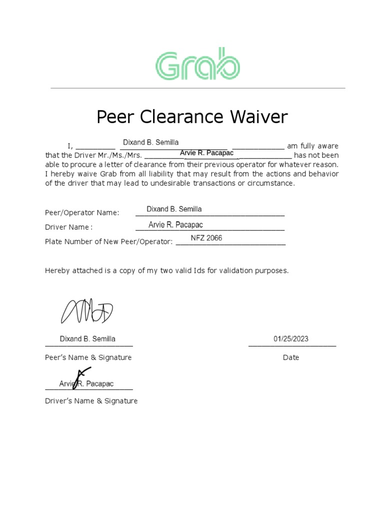 Peer Clearance Waiver Template MNL | PDF