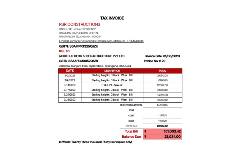 RSR MBIPL Invoice March 23 | PDF