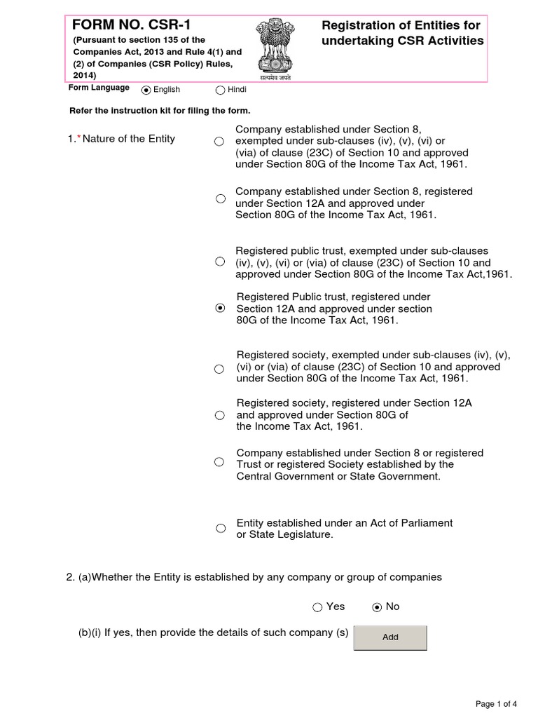 Form CSR-1 | PDF | Board Of Directors | Governance