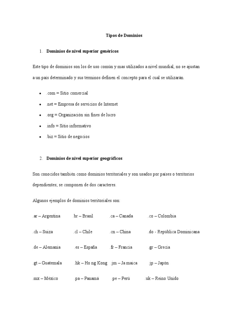 Tipos de Dominios en Internet | PDF | Negocios | Informática