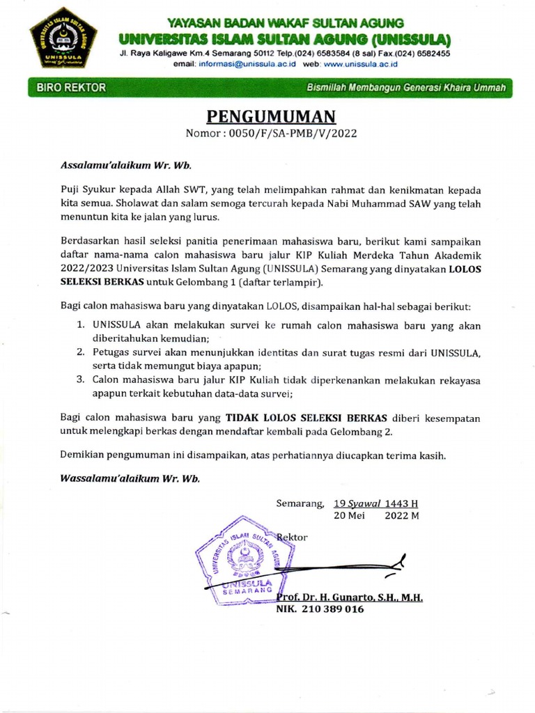 Hasil Seleksi KIPK Tahap 1 | PDF
