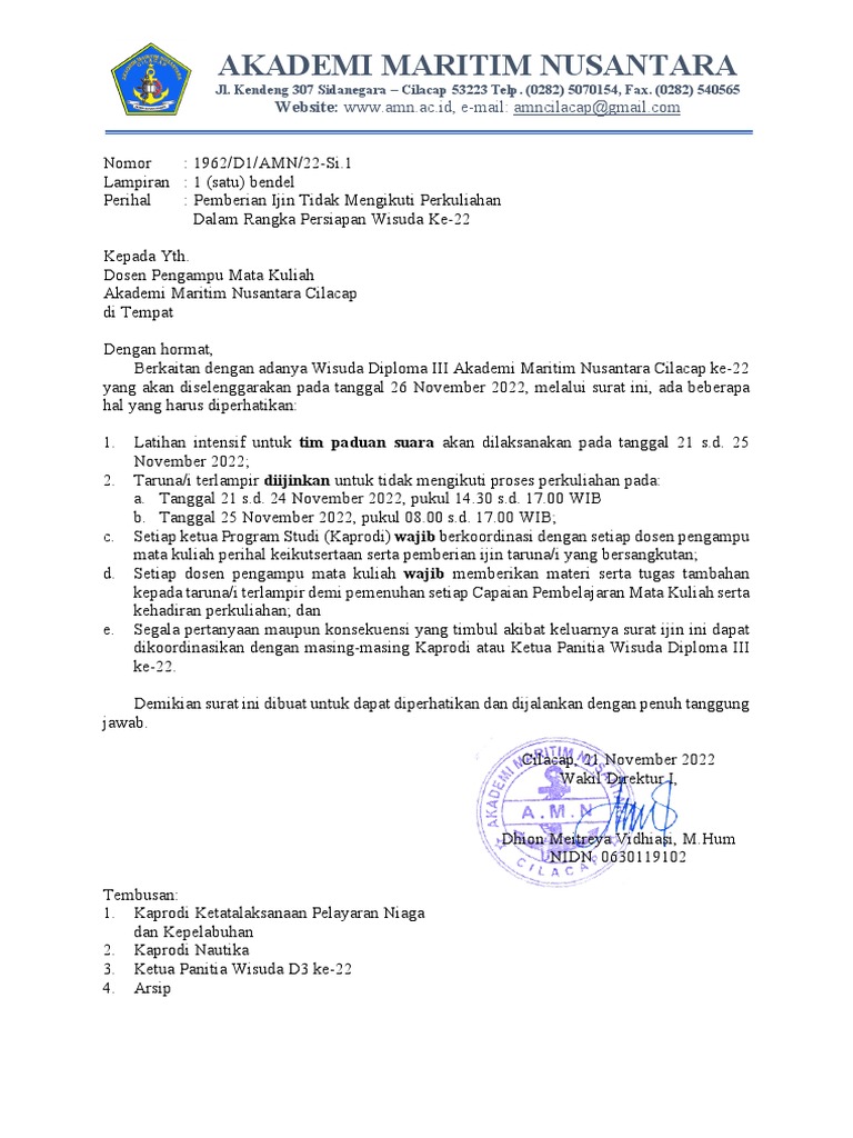 Surat Pemberian Ijin Padus Wisuda Ke-22 | PDF